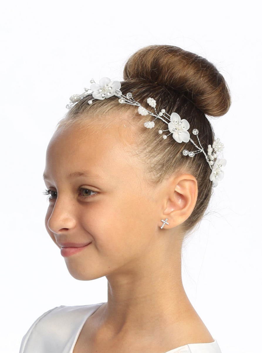 FIrst Communion Floral headpiece with rhinestones and pearls ...