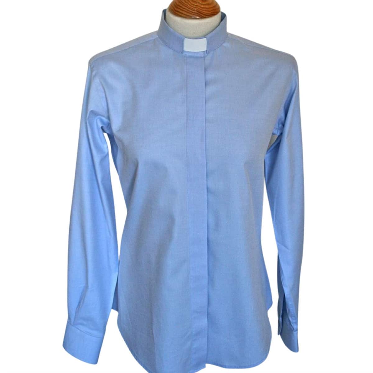 Women's Sky Blue Tab Collar Cotton Twill Clergy Blouse - Christian ...