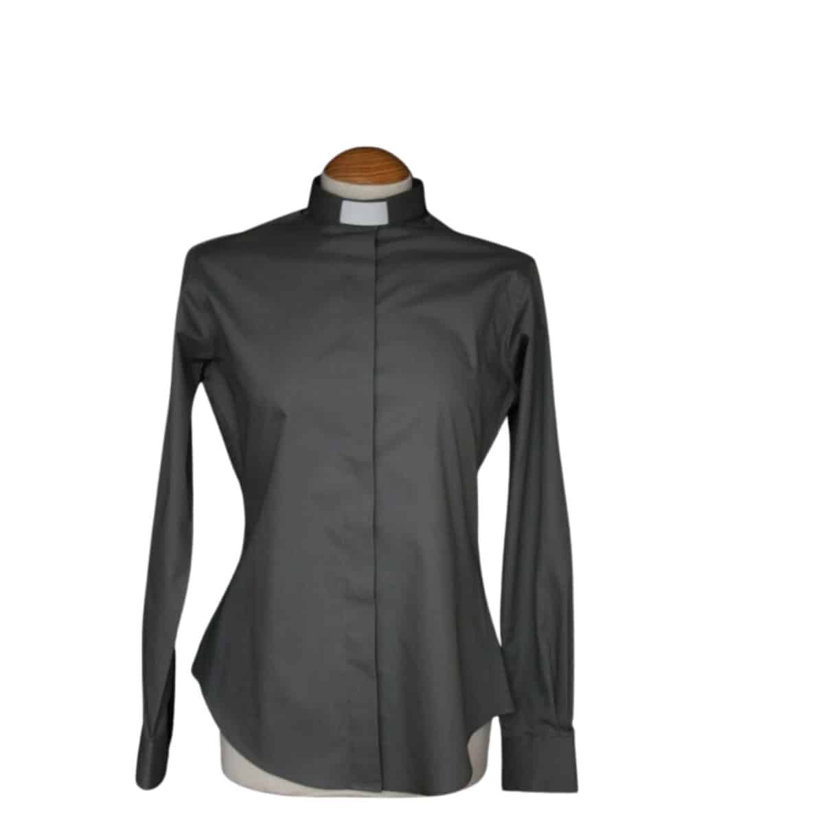 Women's Charcoal Grey Tab Collar Clergy Blouse - Christian Expressions ...