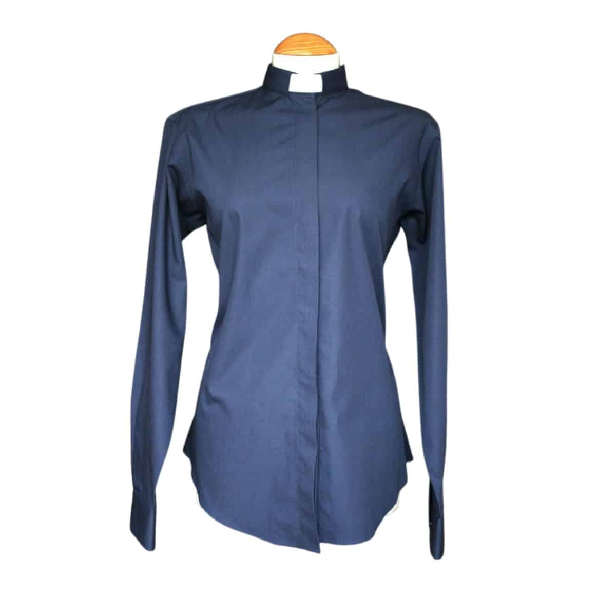 Women's Dark Blue Cotton Tab Collar Cotton Clergy Blouse - Christian ...