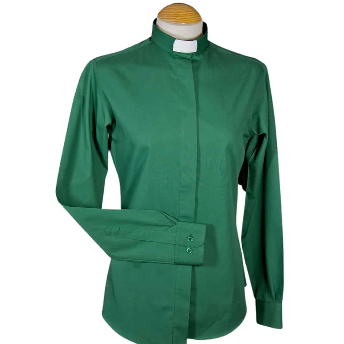 Women’s Green Cotton Tab Collar Cotton Clergy Blouse – Christian ...
