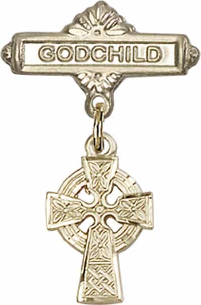 14kt Gold Filled Baby Badge with Celtic Cross Charm and Godchild Badge ...