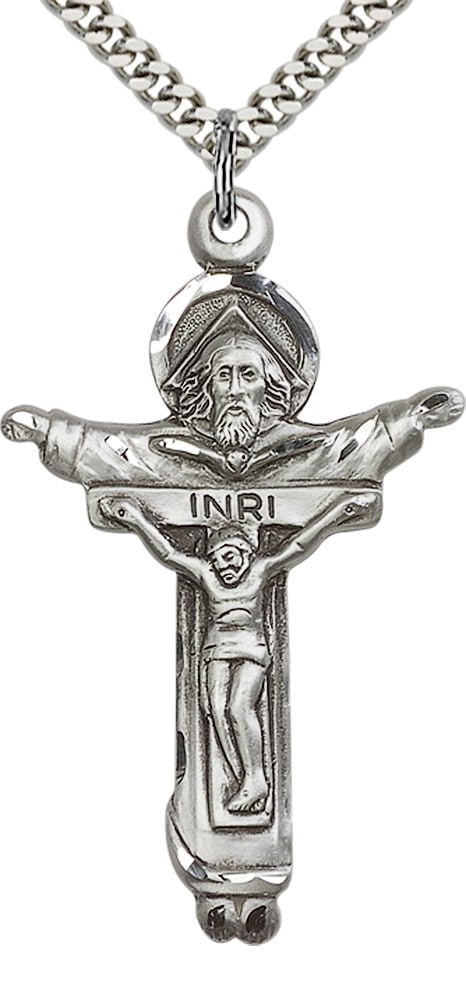 Sterling Silver Trinity Crucifix Pendant on an 24-inch Light Rhodium ...