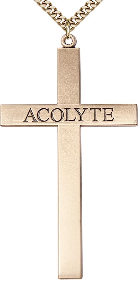 14kt Gold Filled Acolyte Cross Pendant on an 24-inch Gold Plate Heavy ...