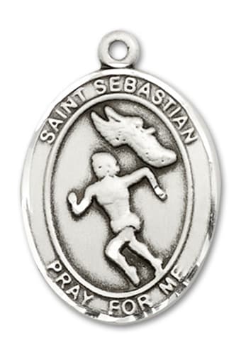 Sterling Silver Saint Sebastian Track and Field Pendant on an 24-inch ...