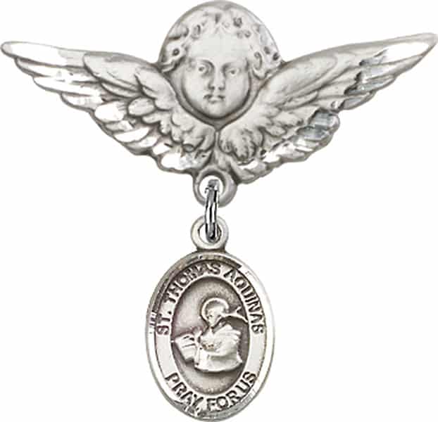 Sterling Silver Baby Badge with St. Thomas Aquinas Charm and Large ...