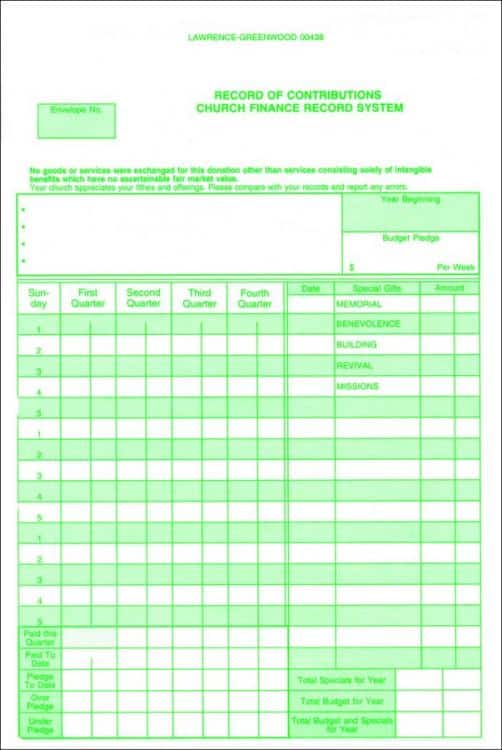 Record Of Contributions Forms - Christian Expressions Bookstore & Gifts